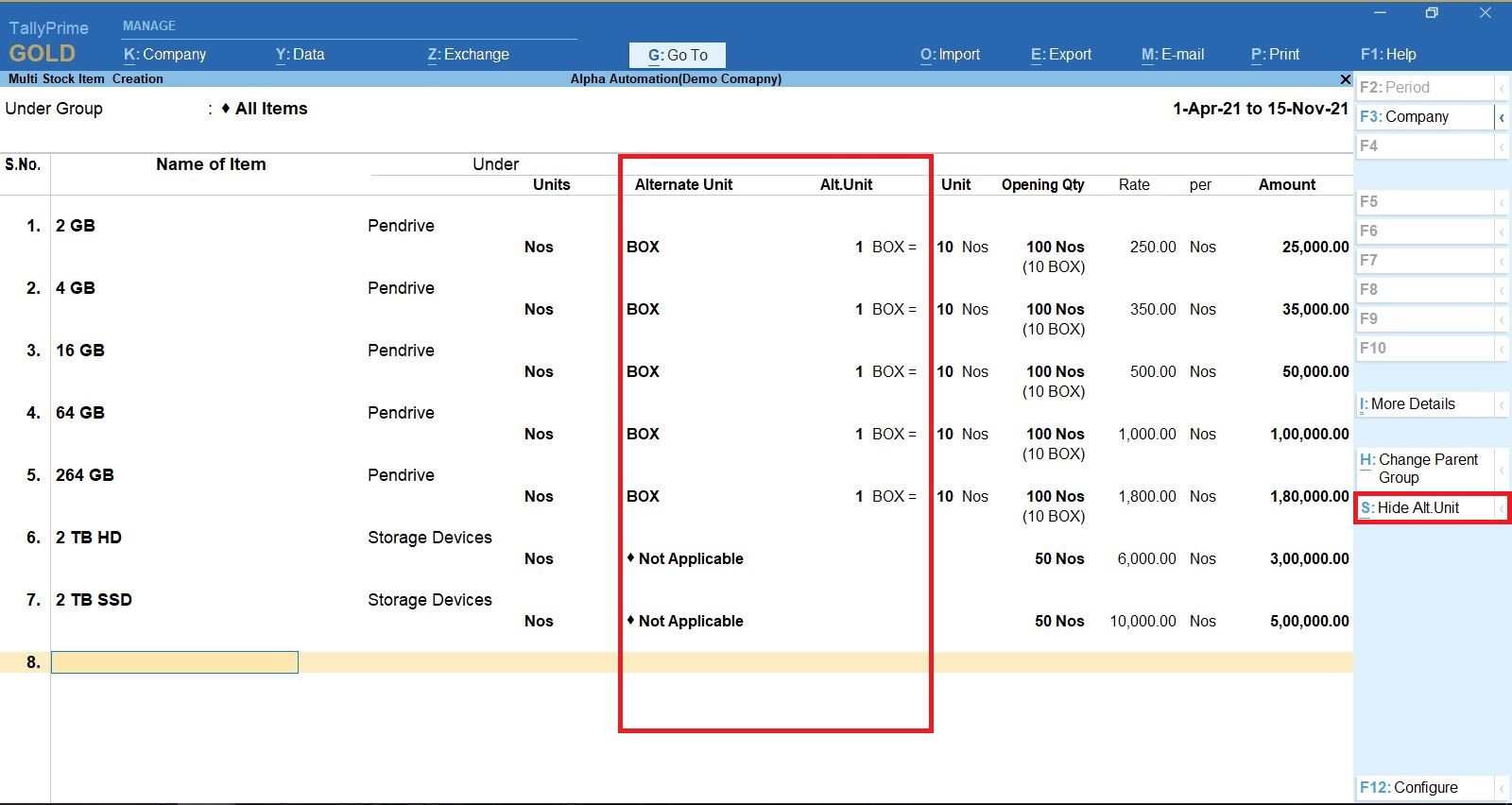 Enter Alternate Unit In Multi Master Multi Create Stock Item Show Inventory Details In Group 